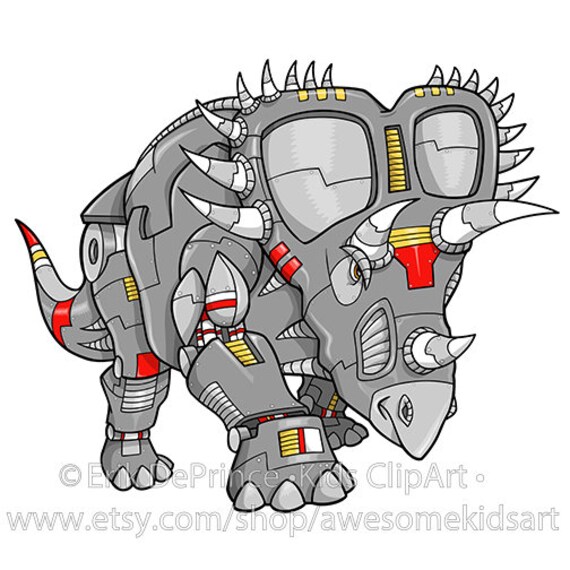 Clipart of a Robot Triceratops Dinosaur Extended License | Etsy
