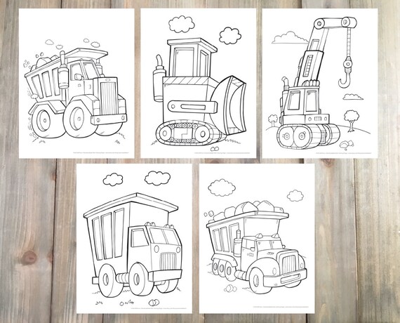 Cute Construction Vehicles Coloring Page Set Downloadable PDF | Etsy