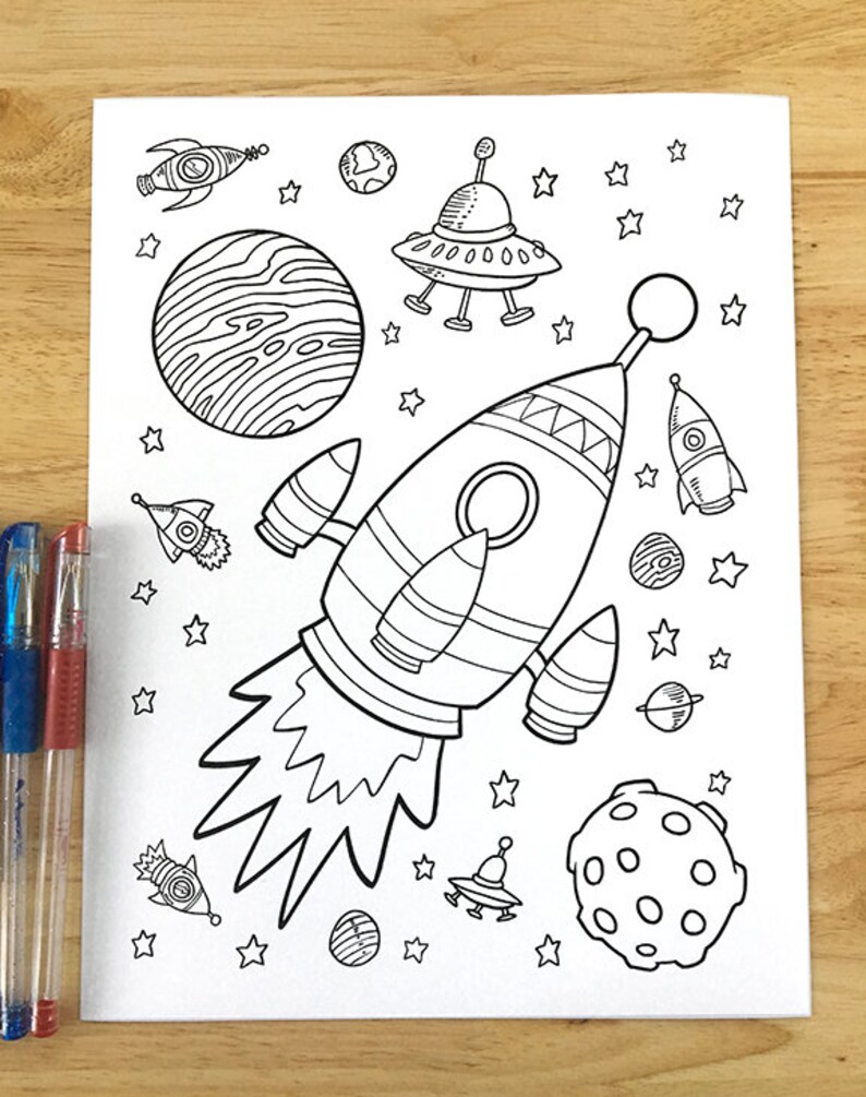 Cute Space Coloring Page Set! Downloadable PDF Files! - Etsy