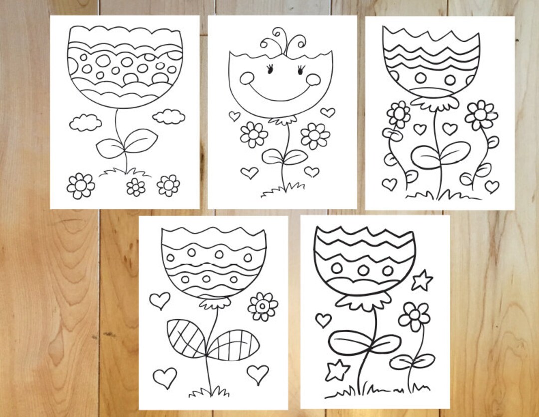 Cute Happy Flowers Coloring Page Set! Downloadable PDF Files! - Etsy
