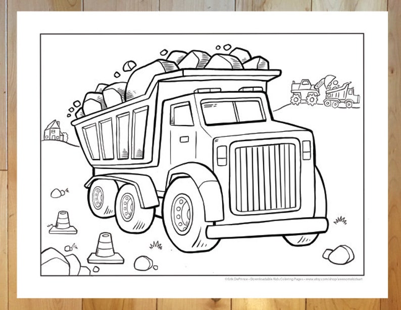 Big Construction Dump Truck Coloring Page! Downloadable PDF File! - Etsy