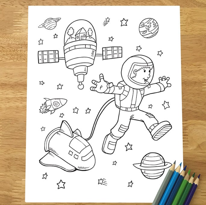 Cute Space Coloring Page Set! Downloadable PDF Files! - Etsy