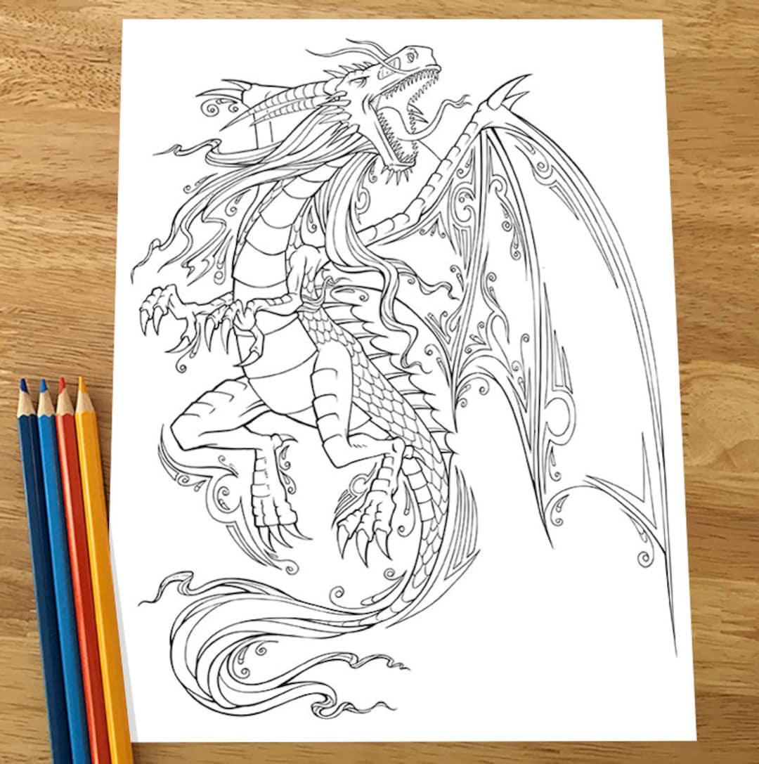 Dragon Coloring Page Downloadable PDF File - Etsy