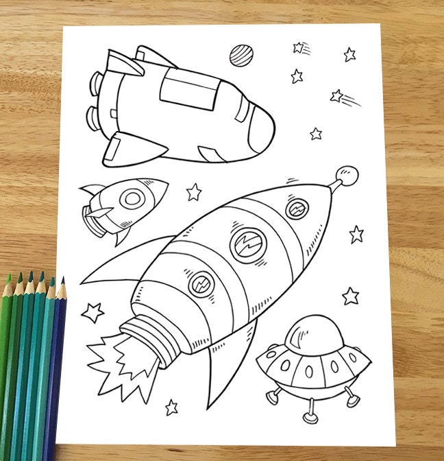 Cute Space Coloring Page Set! Downloadable PDF Files! - Etsy