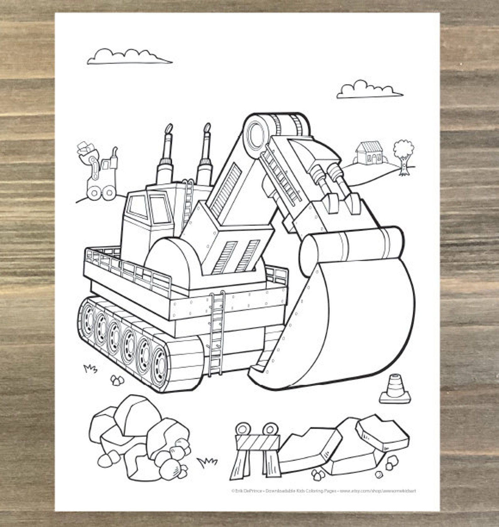 Big Construction Digger Coloring Page! Downloadable PDF File! - Etsy