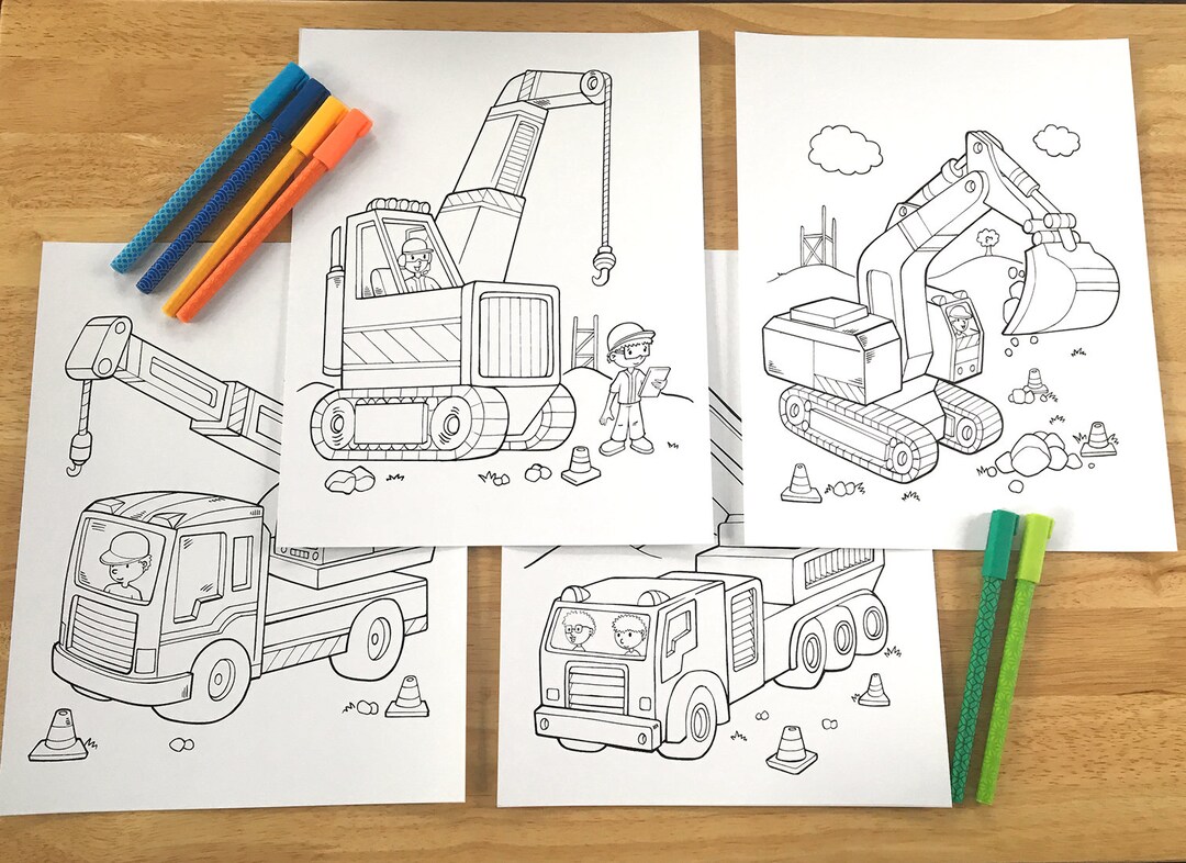 Cute Construction Coloring Page Set! Downloadable PDF Files! - Etsy