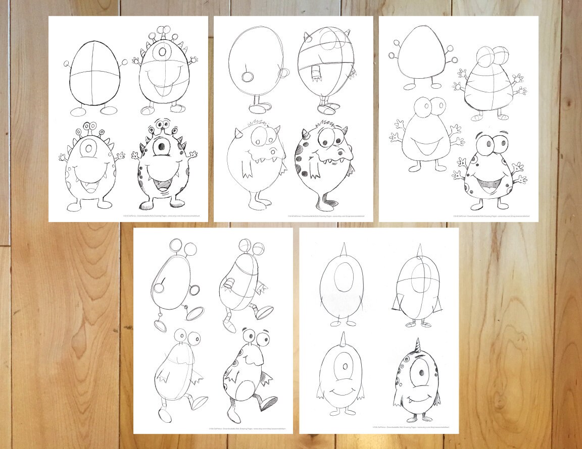How to Draw Cute Monsters Worksheet Pages Downloadable PDF - Etsy