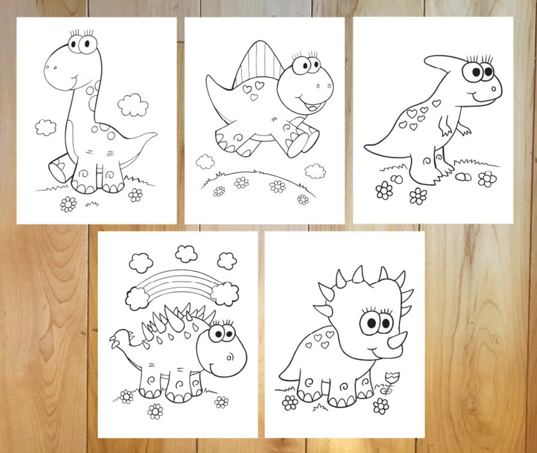 Super Cute Dinosaurs Coloring Page Set! Downloadable PDF File! - Etsy