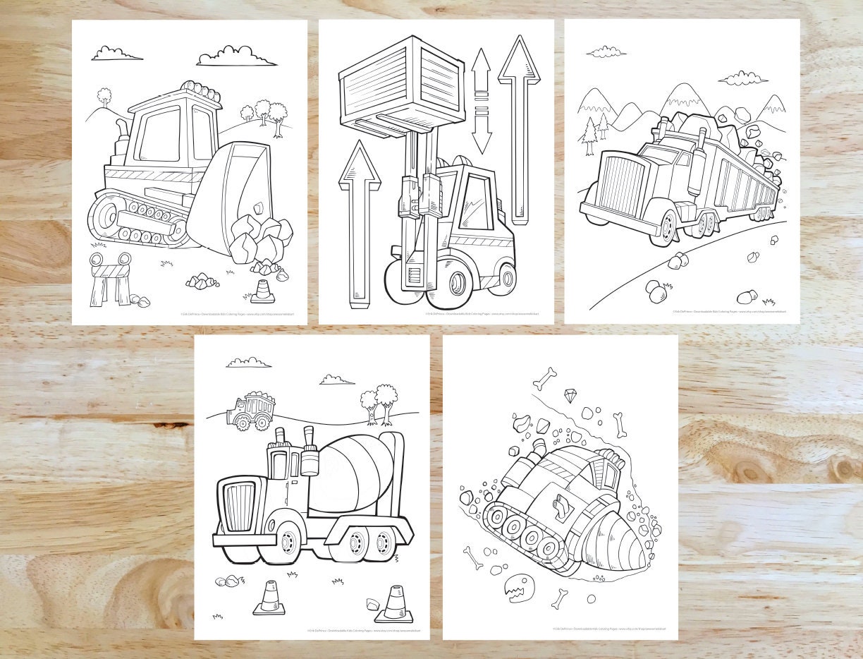 Cute Construction Vehicles Coloring Page Set Downloadable PDF Files - Etsy
