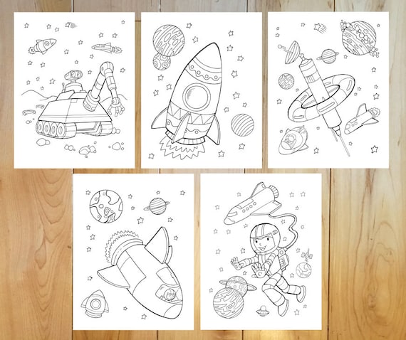 Cute Space Coloring Page Set Downloadable PDF files | Etsy
