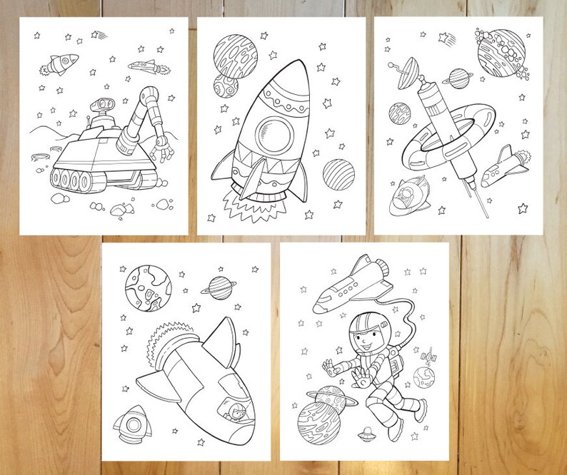 Cute Space Coloring Page Set! Downloadable PDF Files! - Etsy