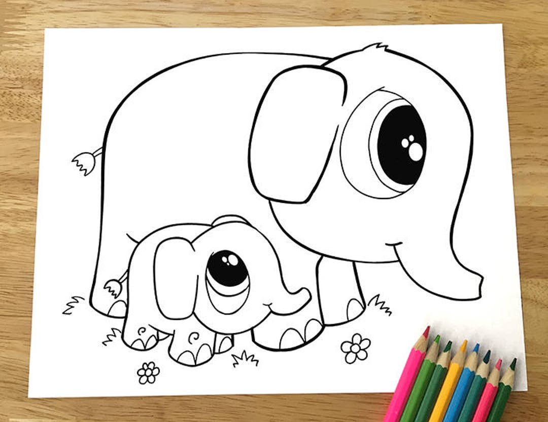 Cute Elephants Coloring Page! Downloadable PDF File! - Etsy