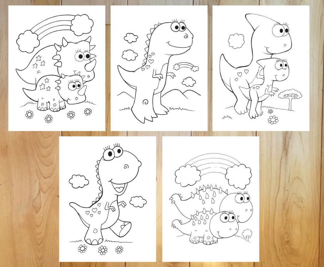 Super Cute Dinosaurs Coloring Page Set! Downloadable PDF File! - Etsy