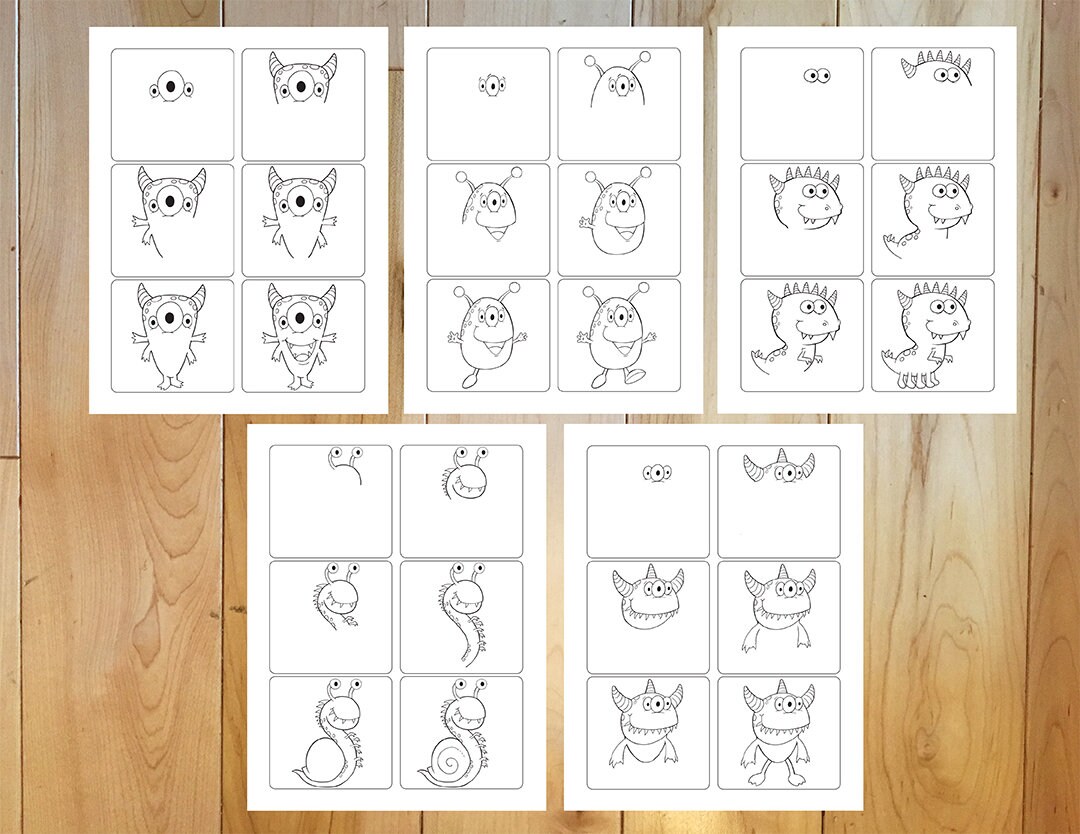 How to Draw Step by Step Cute Monsters Page Set! Downloadable PDF Files ...