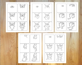 How to Draw Step by Step Cute Monsters Page Set Downloadable | Etsy