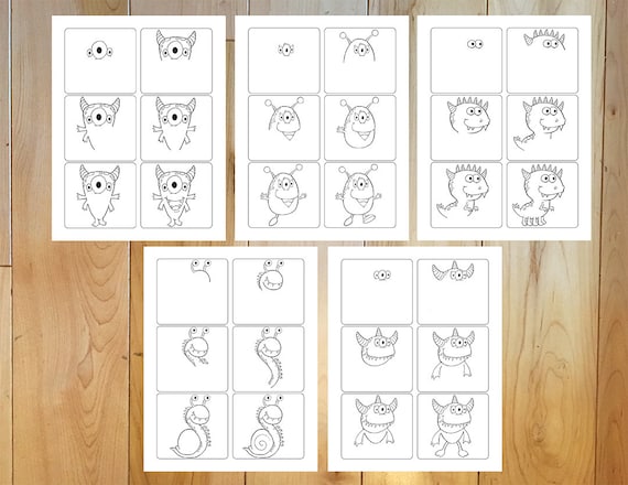How to Draw Step by Step Cute Monsters Page Set Downloadable | Etsy