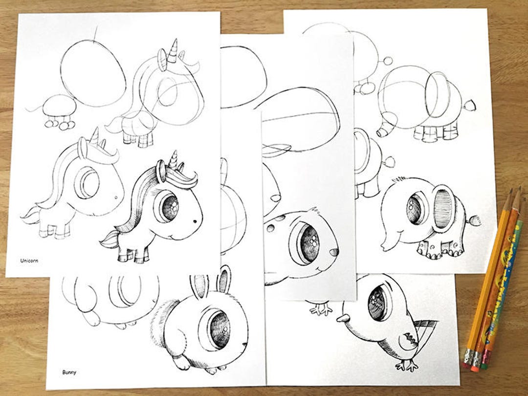 How to Draw Cute Animals Worksheet Pages Downloadable PDF - Etsy