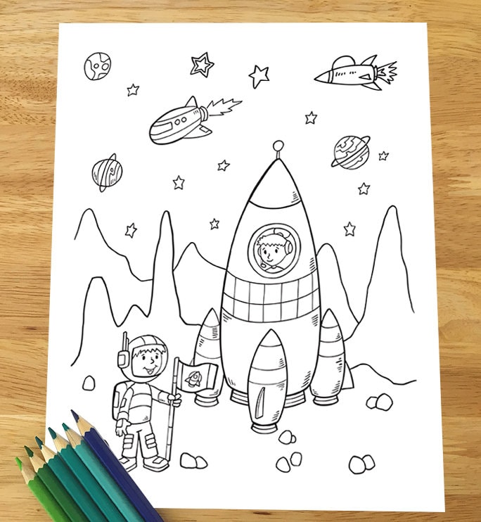 Cute Space Coloring Page Set! Downloadable PDF Files! - Etsy