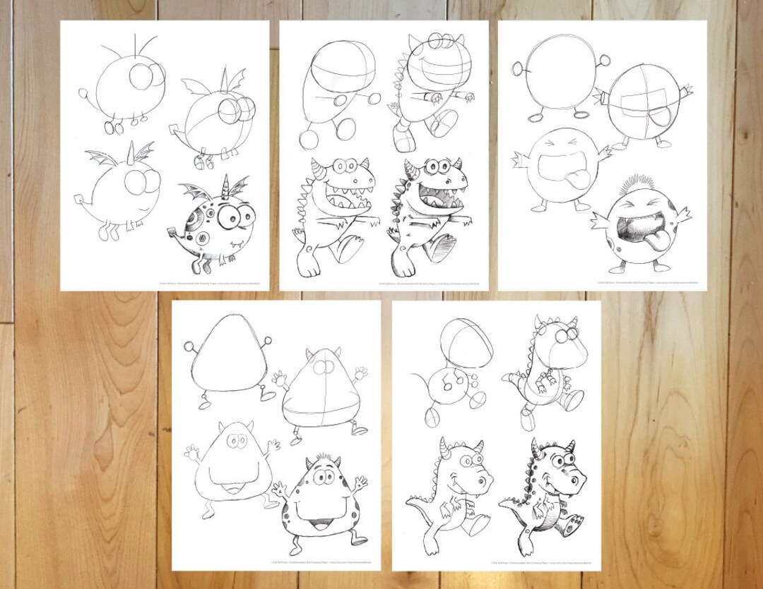 How to Draw Cute Monsters Worksheet Pages! Downloadable PDF File! - Etsy