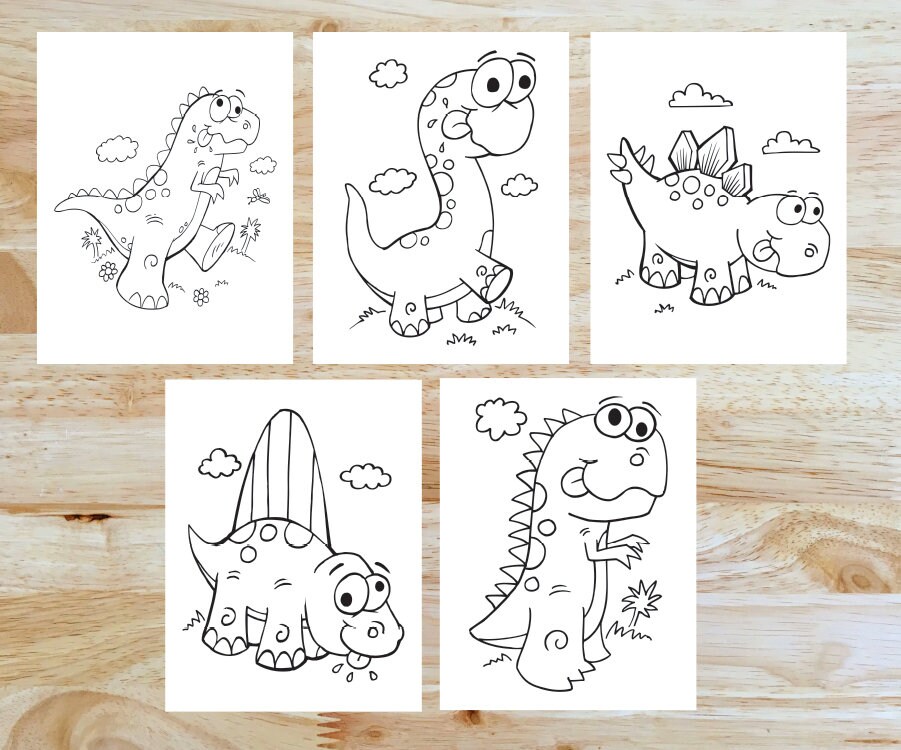 Silly Cute Dinosaurs Coloring Page Set! Downloadable PDF File! - Etsy ...