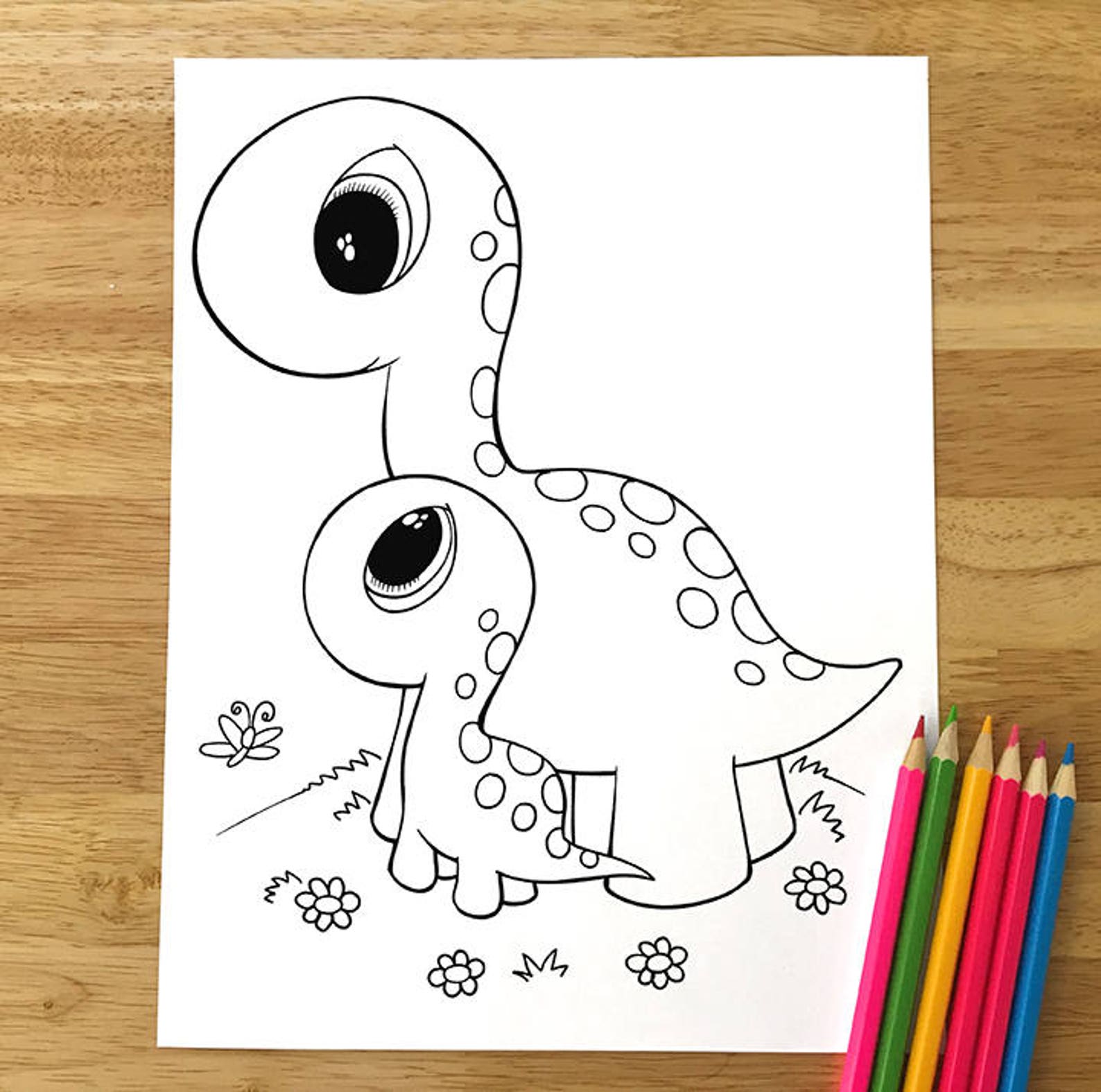 Cute Dinosaurs Coloring Page! Downloadable PDF File! - Etsy