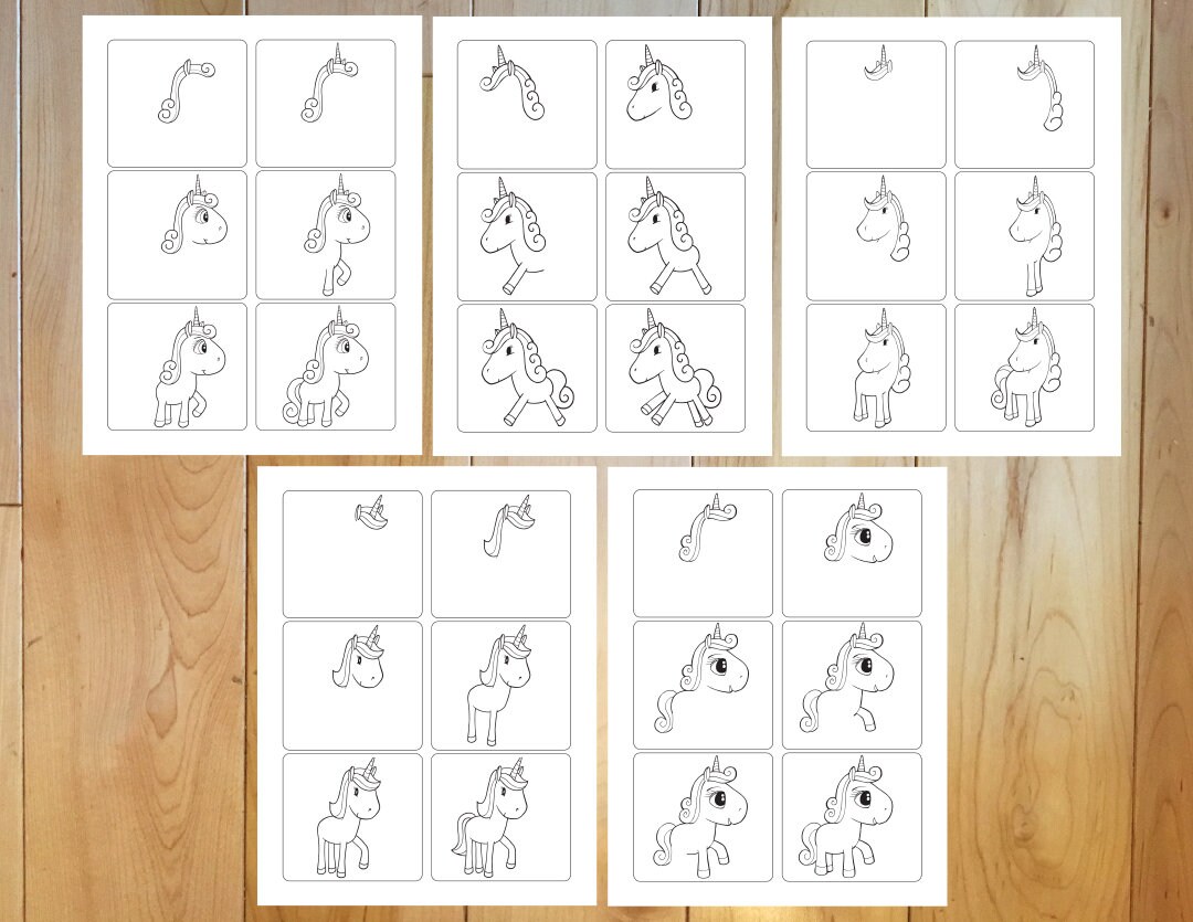 How to Draw Step by Step Cute Unicorns Page Set! Downloadable PDF Files ...