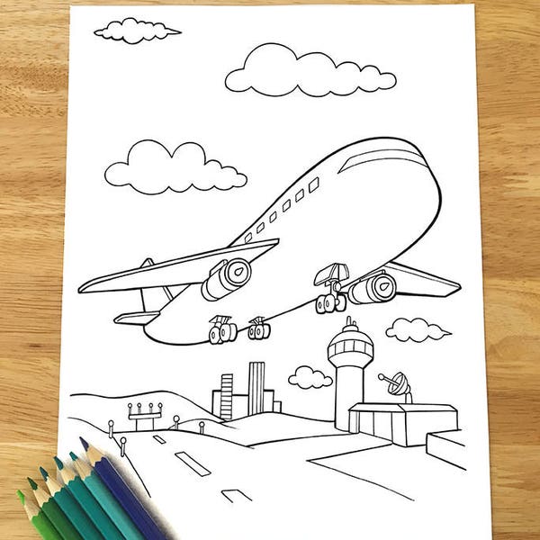 Airplane Coloring Page - Etsy