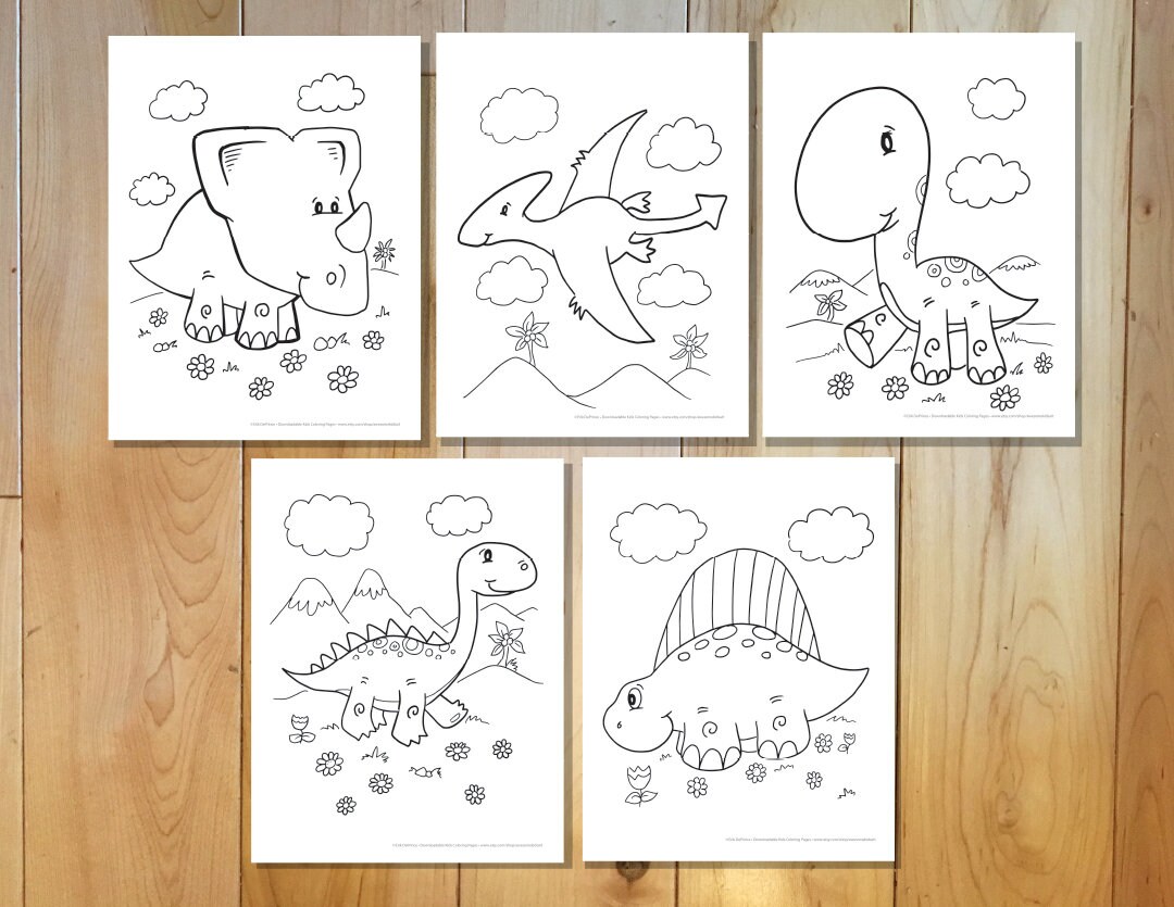 Cute Dinosaurs Coloring Page Set! Downloadable PDF File! - Etsy Canada