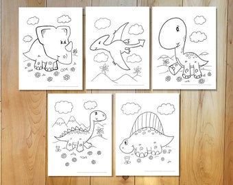Cute Dinosaurs Coloring Page Set Downloadable PDF Files - Etsy