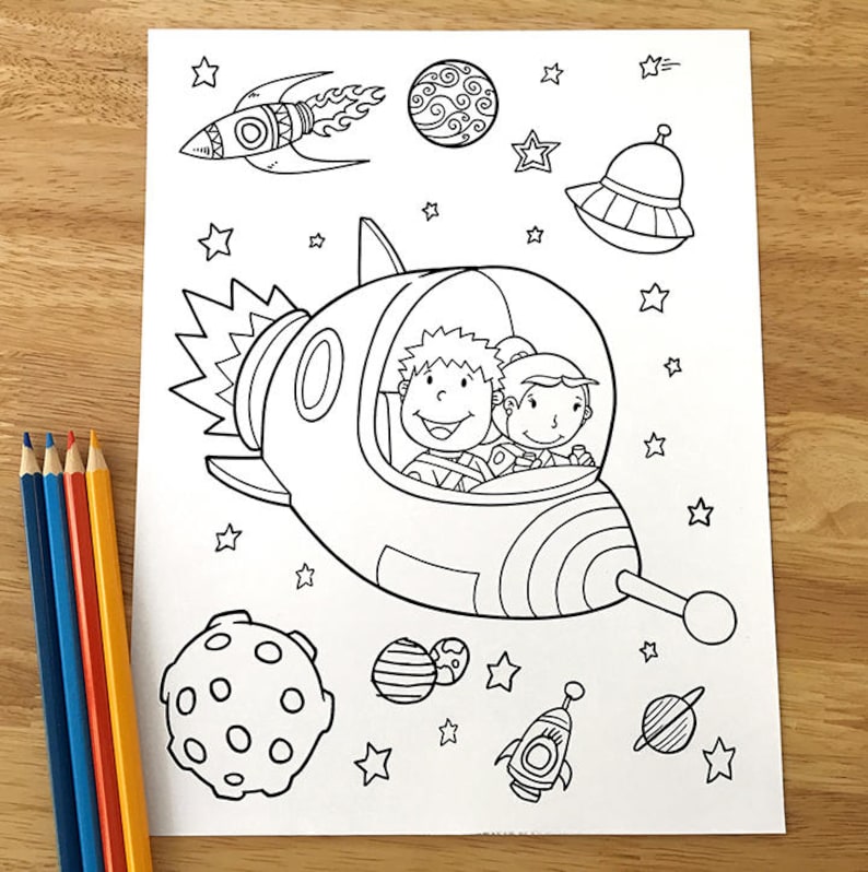 Cute Space Coloring Page Set! Downloadable PDF Files! - Etsy