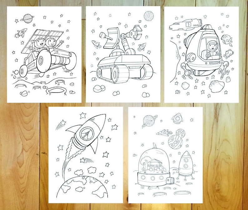 Cute Space Coloring Page Set! Downloadable PDF Files! - Etsy