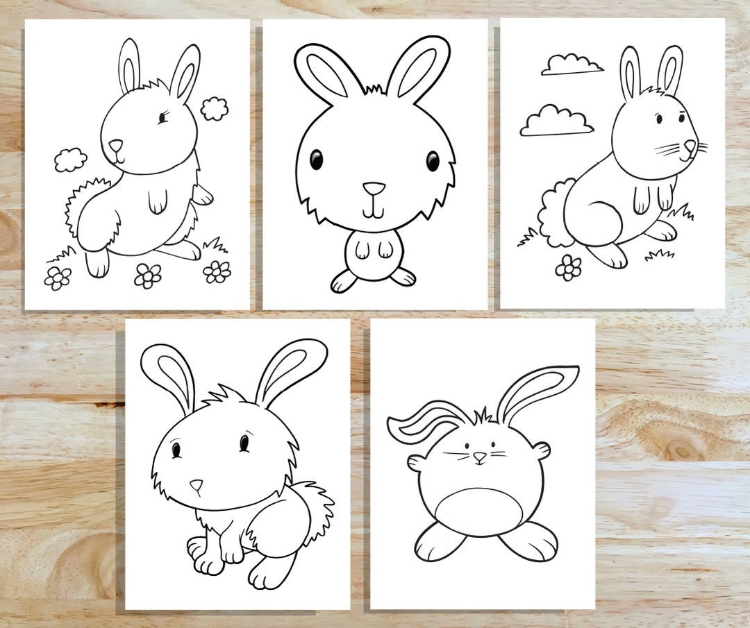 Cute Easter Bunny Rabbit Coloring Page Set! Downloadable PDF Files! - Etsy