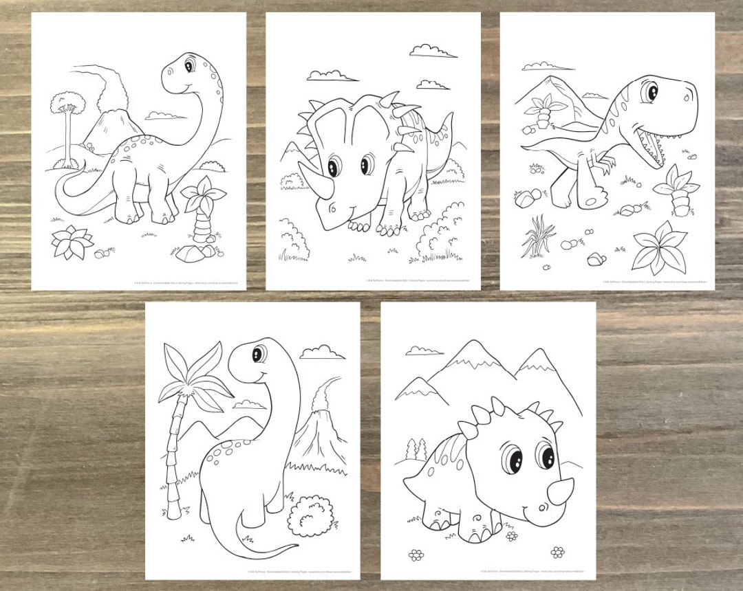 Cute Dinosaurs Coloring Page Set! Downloadable PDF Files! - Etsy
