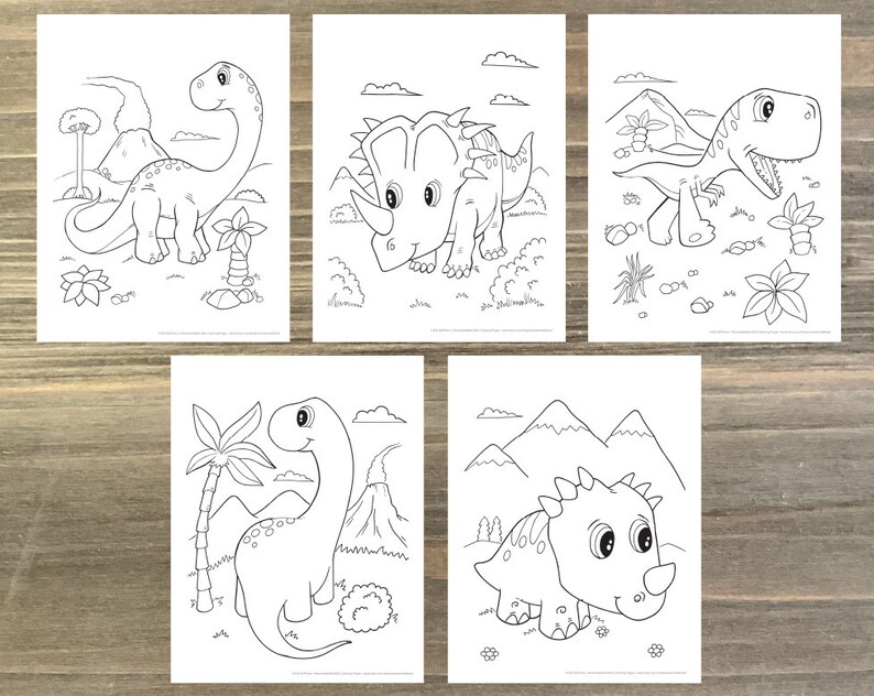Cute Dinosaurs Coloring Page Set Downloadable PDF Files - Etsy