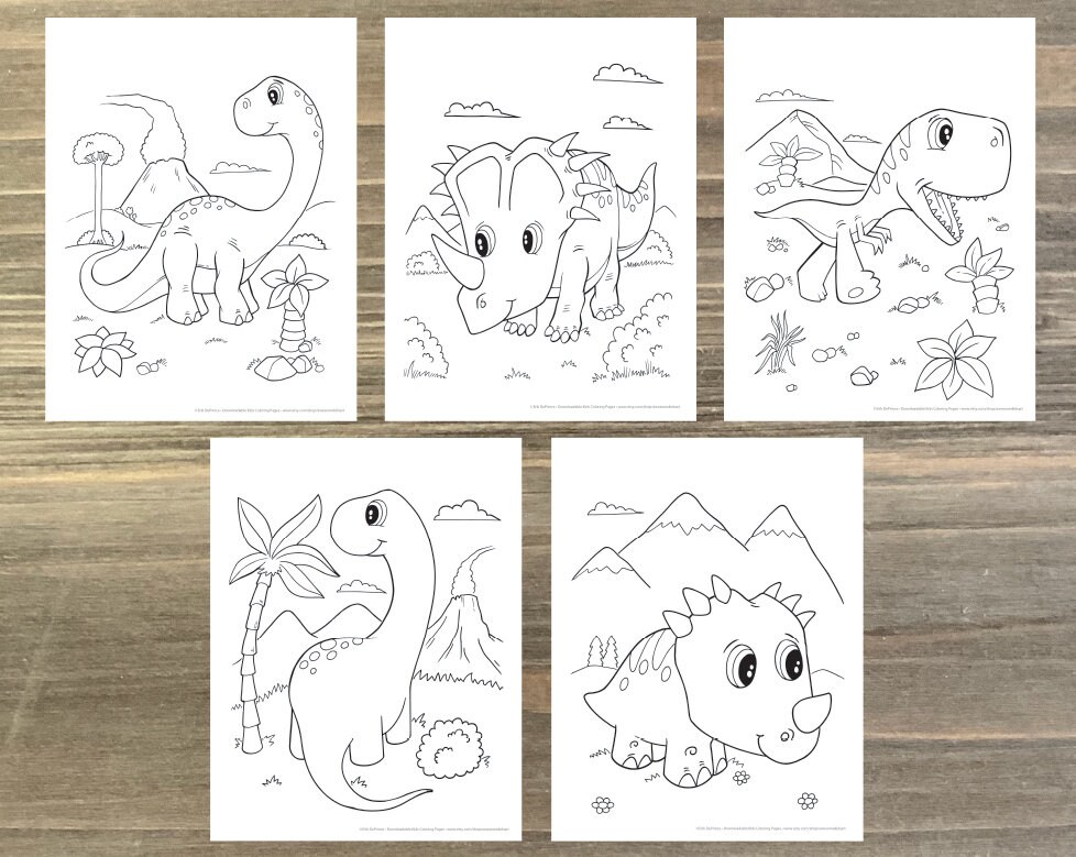 Cute Dinosaurs Coloring Page Set! Downloadable PDF Files! - Etsy