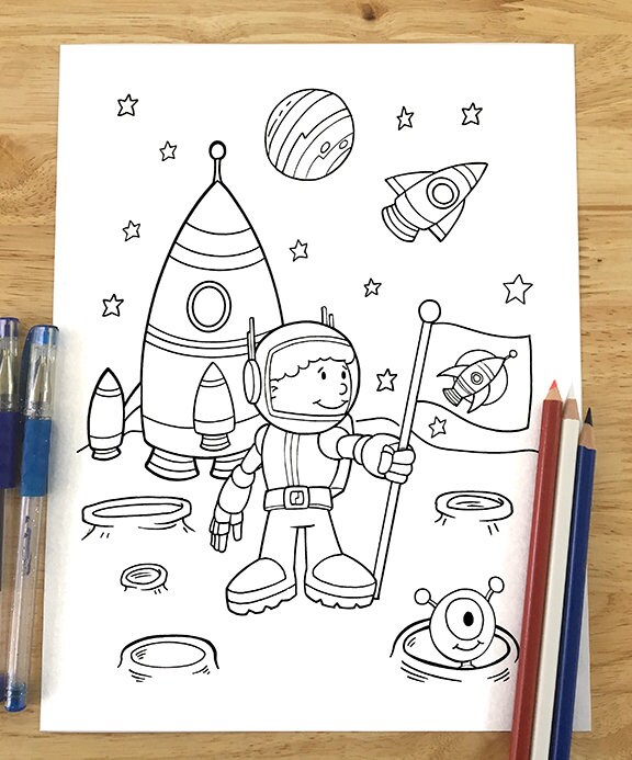 Cute Space Coloring Page Set! Downloadable PDF Files! - Etsy