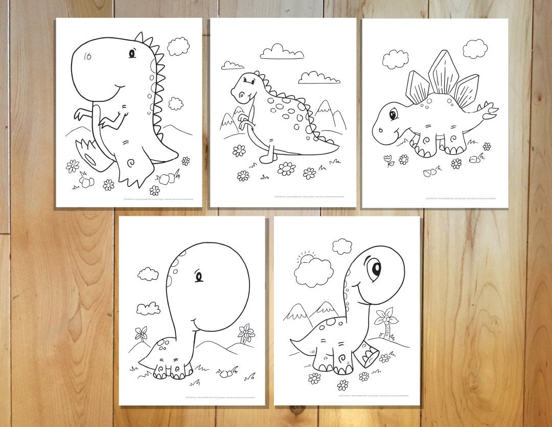 Cute Dinosaurs Coloring Page Set! Downloadable PDF Files! - Etsy