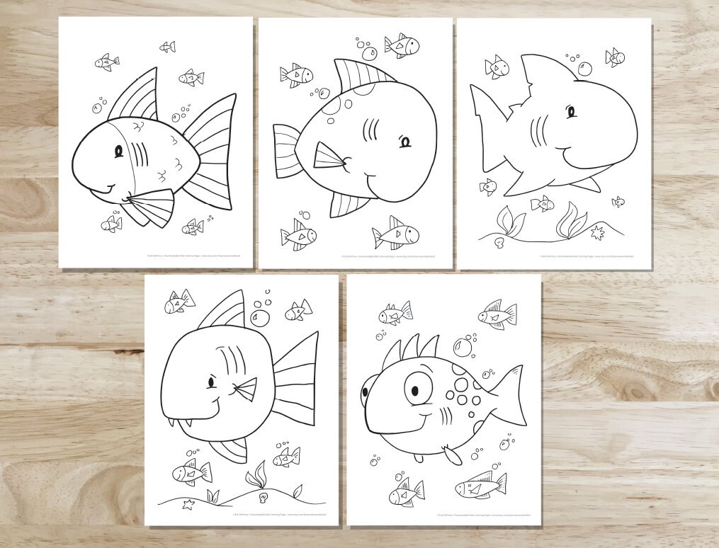 Cute Happy Fish Friends Coloring Page Set! Downloadable PDF Files! - Etsy