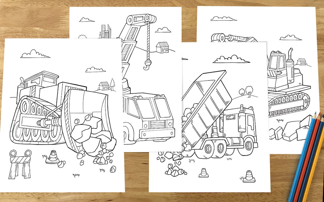 Cute Construction Coloring Page Set! Downloadable PDF Files! - Etsy