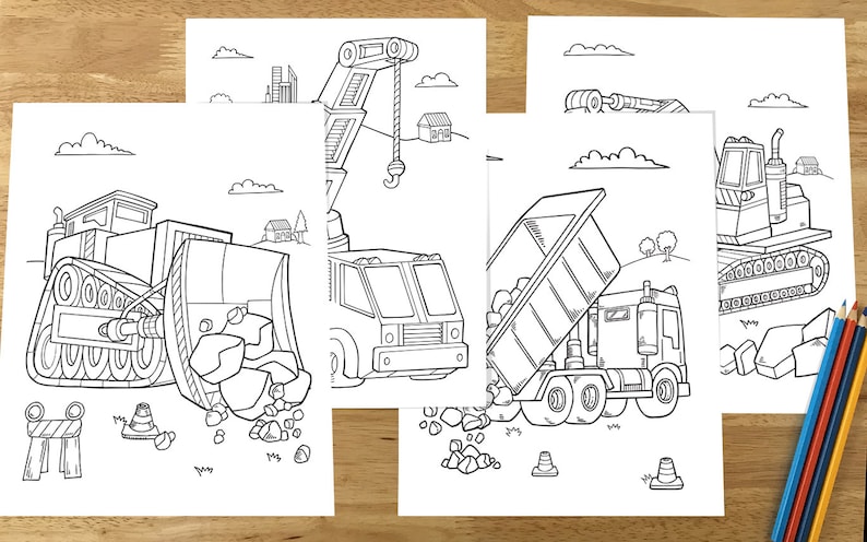 Cute Construction Coloring Page Set! Downloadable PDF Files! - Etsy