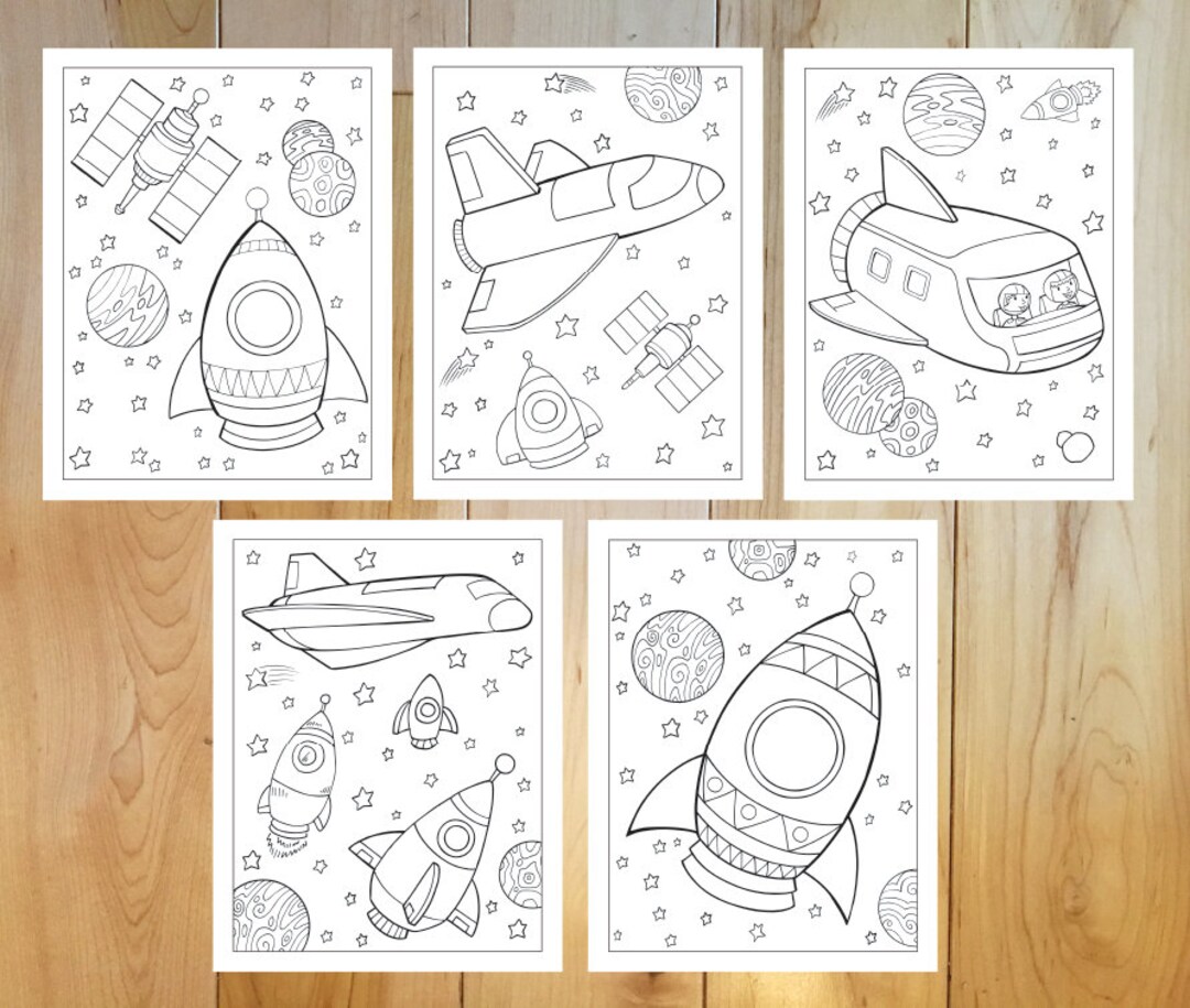 Cute Space Coloring Page Set! Downloadable PDF Files! - Etsy