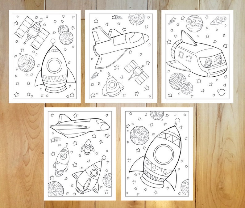 Cute Space Coloring Page Set! Downloadable PDF Files! - Etsy