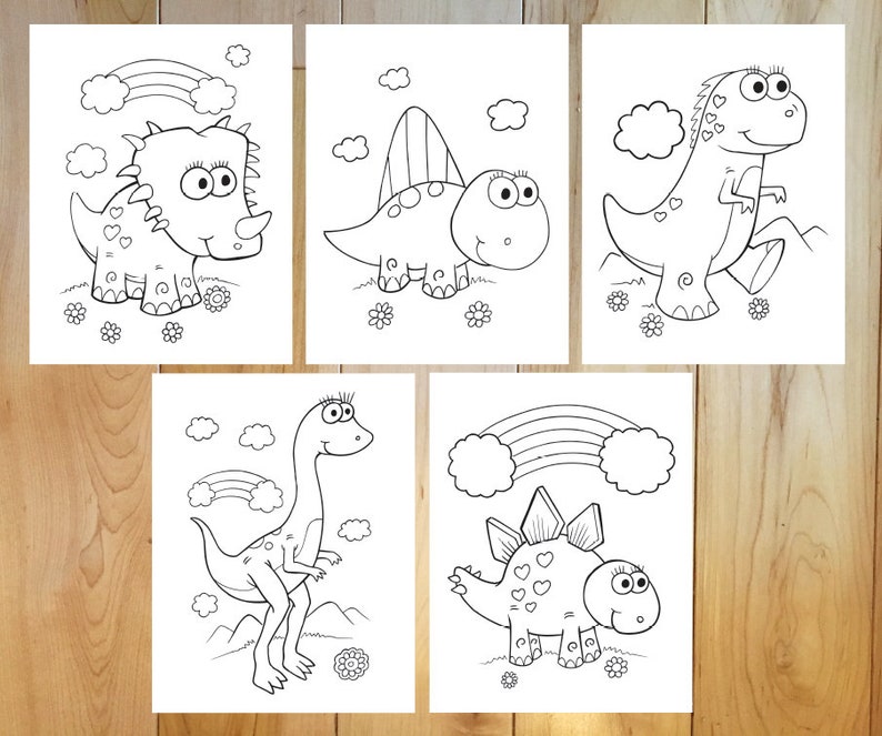 Super Cute Dinosaurs Coloring Page Set! Downloadable PDF File! - Etsy