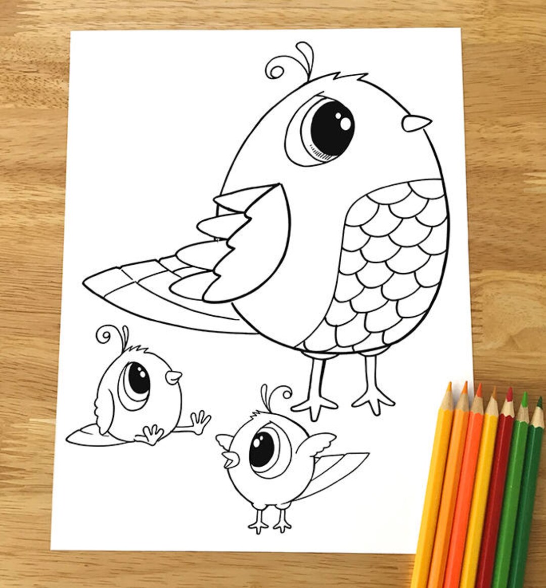 Cute Birds Coloring Page! Downloadable PDF File! - Etsy