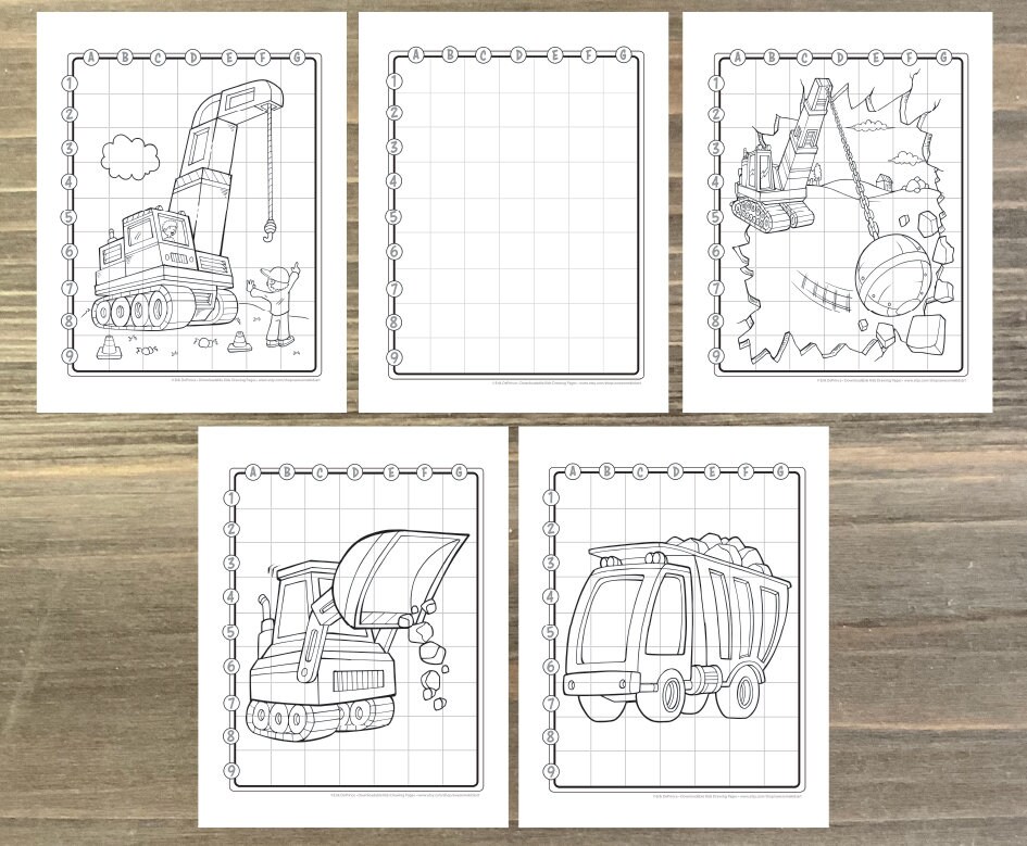 Grid Drawing Big Construction Vehicles Worksheet Pages! Downloadable ...