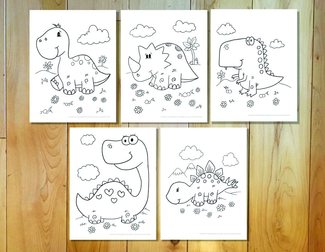 Cute Dinosaurs Coloring Page Set Downloadable PDF Files - Etsy
