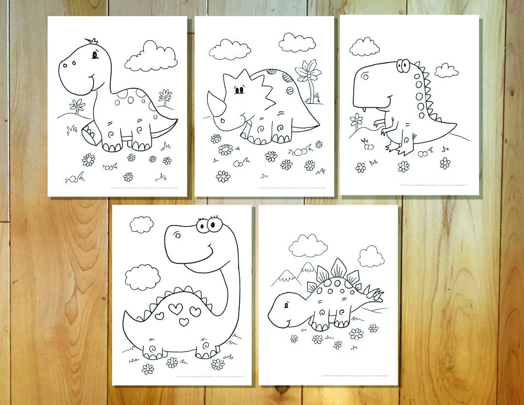 Cute Dinosaurs Coloring Page Set Downloadable PDF Files - Etsy