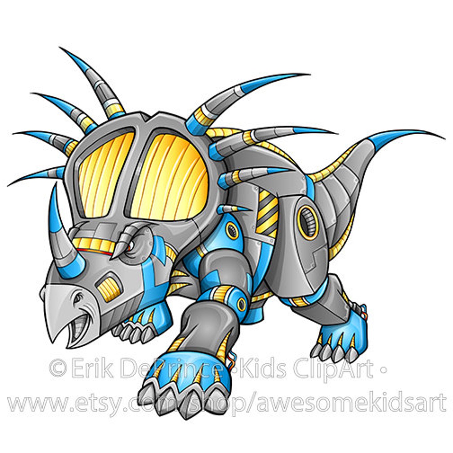 Clipart of a Robot Triceratops Dinosaur Commercial Use Extended License ...