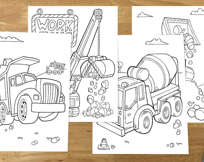 Cute Construction Vehicles Coloring Page Set Downloadable PDF - Etsy