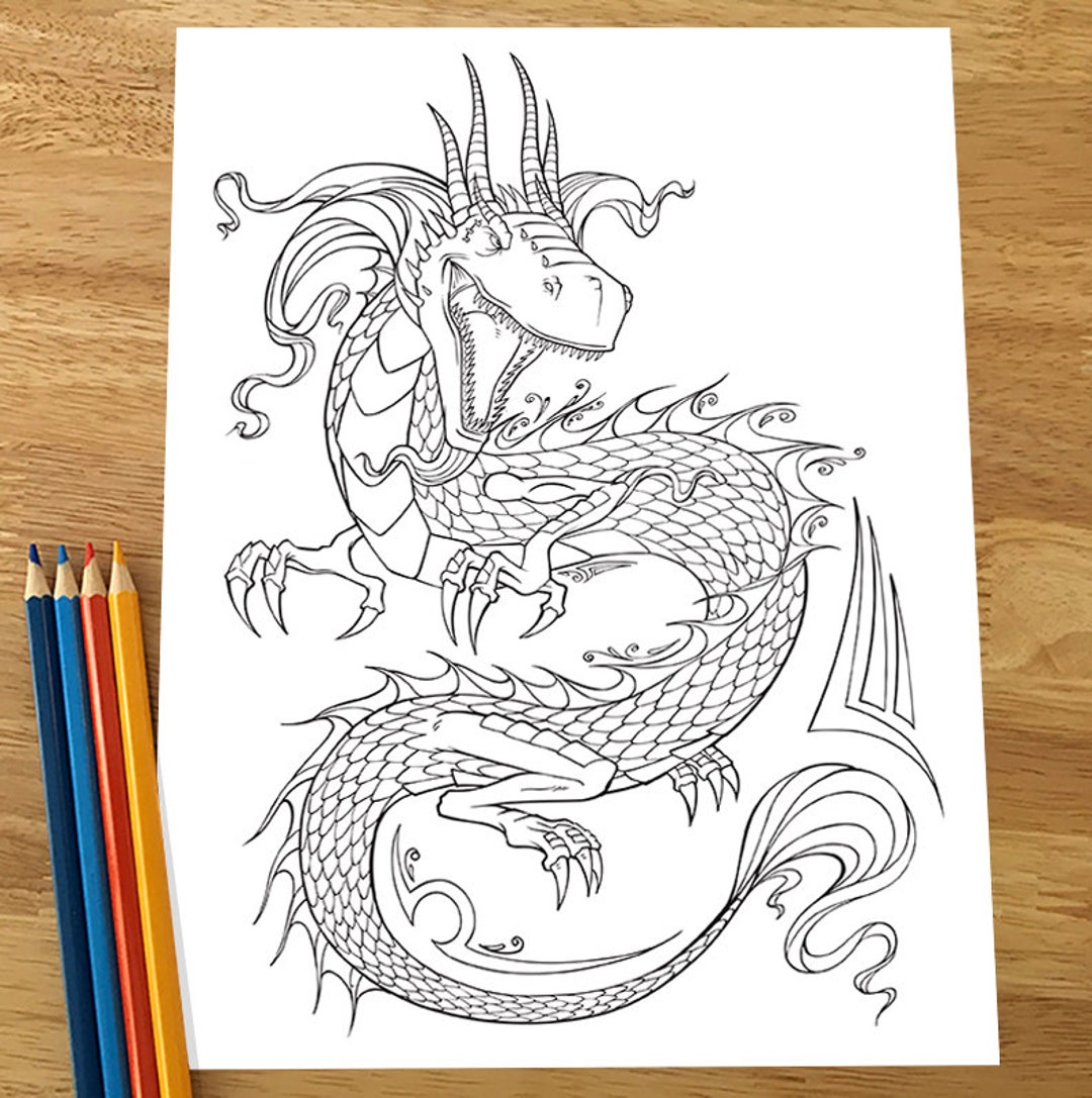 Dragon Coloring Page Downloadable PDF File - Etsy